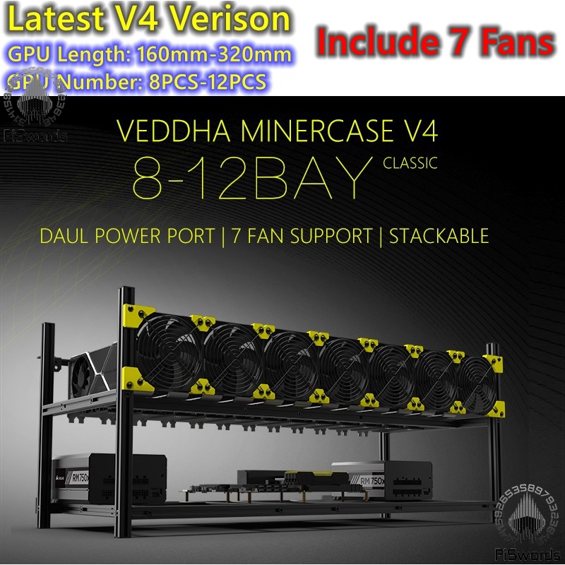 8 GPU Aluminum Stackable Open Air Miner Mining Rig Bitcoin Case ...