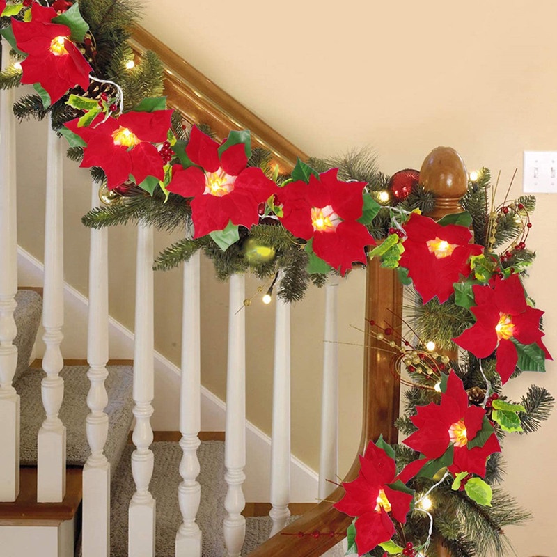 2m10 LED Christmas Poinsettia Flowers With Light Decorations Garland ...