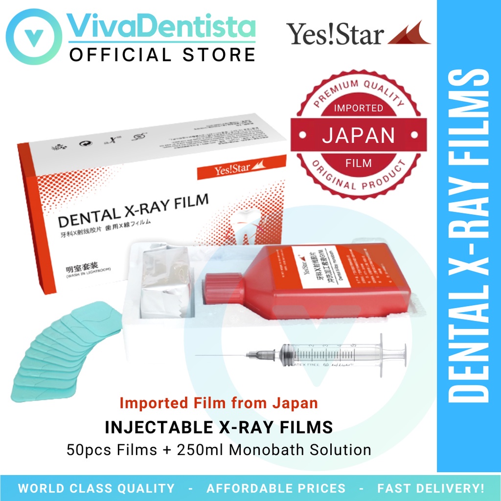 YES STAR Dental X-Ray Film Set Bright Room (50pcs Film + 250ml Monobath ...