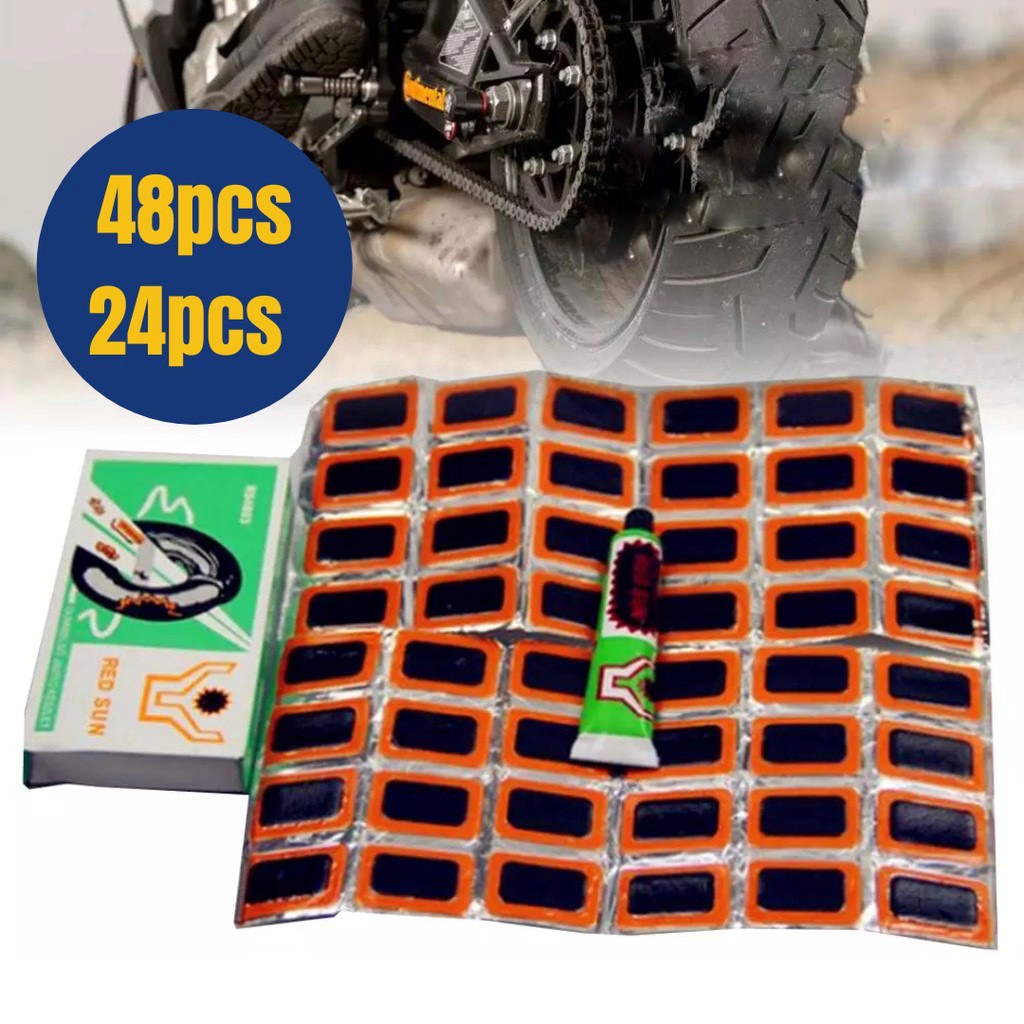48pcs/24pcs Bicycle Tire Tyre Rubber Patch+Glue Bicycle Tire Repair Kit ...