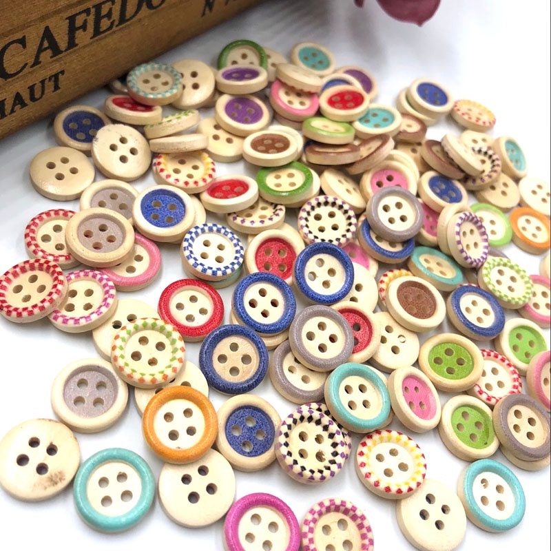 100pcs 15mm Wood Buttons 4 Holes Craft Clothe Sewing Decor Button WB52 ...