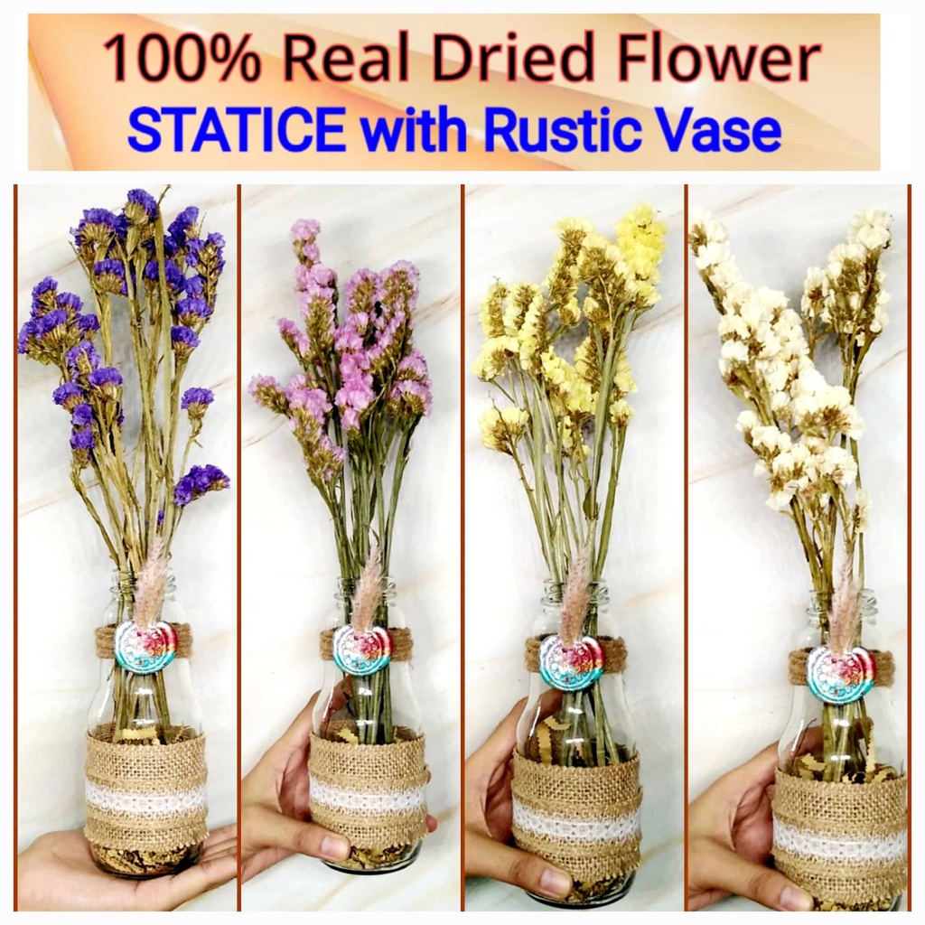 Dried STATICE flowers with Rustic Vase | Shopee Philippines
