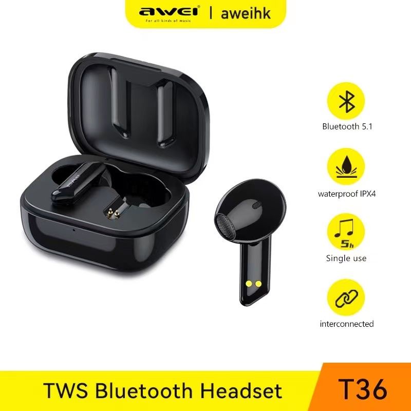 Awei T36 TWS Wireless In-Ear Earphone Bluetooth 5.0 Mini Earbuds With ...