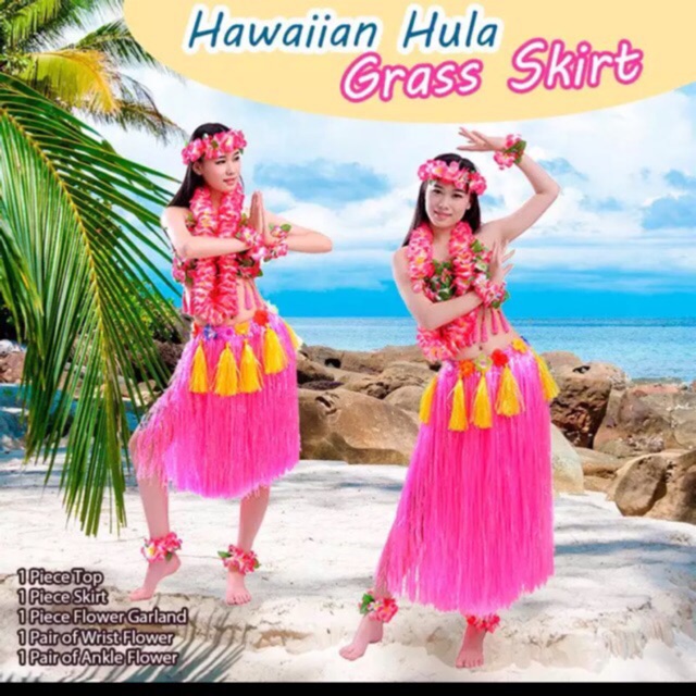 Hawaiian Hula Grass Skirt complete set 8 pcs | Shopee Philippines