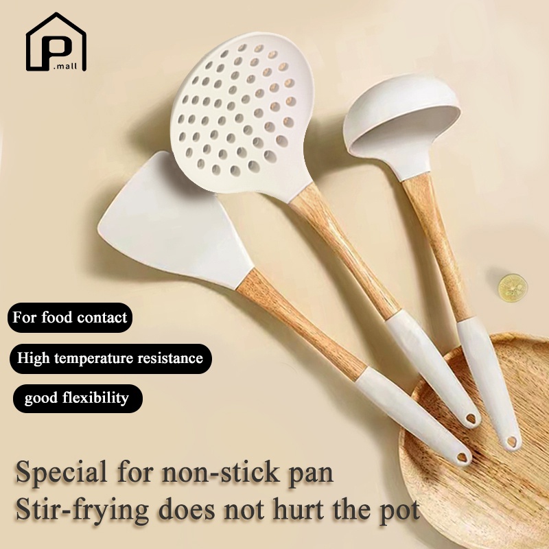 Silicone Cookware Set Nonstick pan Cooking Tool Kitchen Utensils White ...