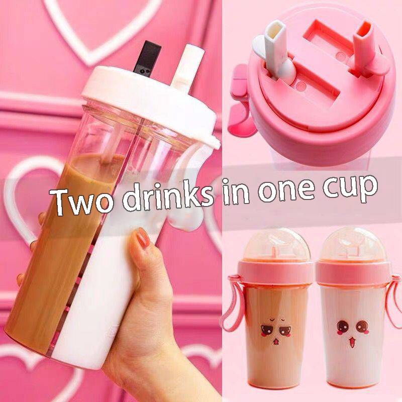 420ml/600ml Portable Two Straws Outdoor Travel Water Bottle -proof Dual ...