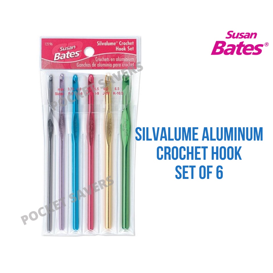 SUSAN BATES Silvalume Aluminum Crochet Hook Set of 6 & 3 (Lightweight ...