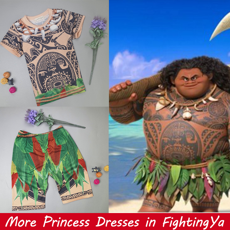 Moana Maui Costume Tattoo T-Shirt Shorts Set for Kids Boy Halloween ...