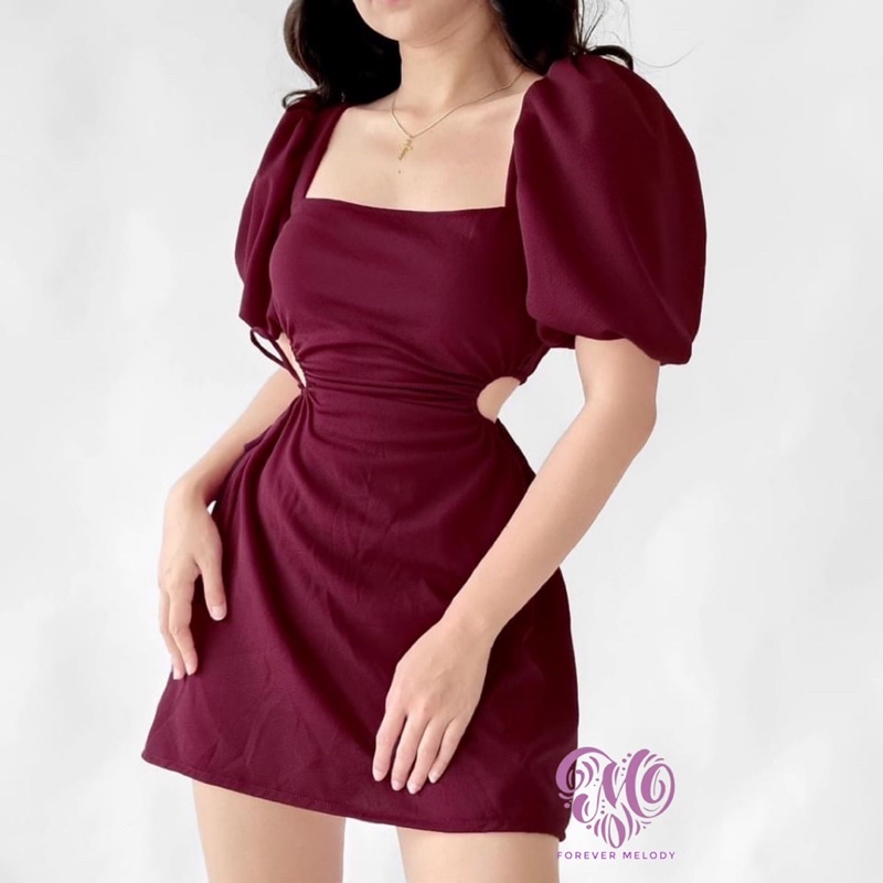 Melody Best Seller Dress Puff Sleeve Sexy Back Dress 12190 | Shopee ...