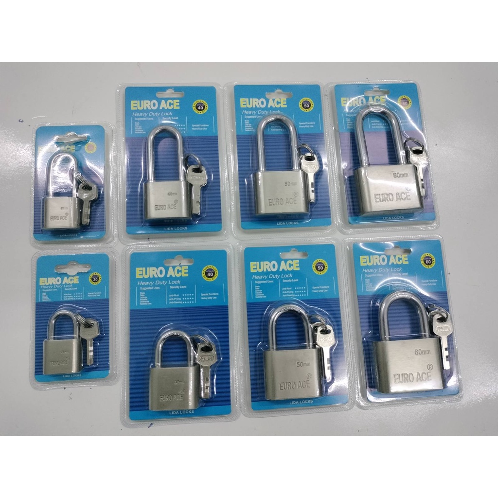EURO ACE High Quality Hardened Steel Padlock LONG/SHORT(1SET/3KEY)(2017 ...