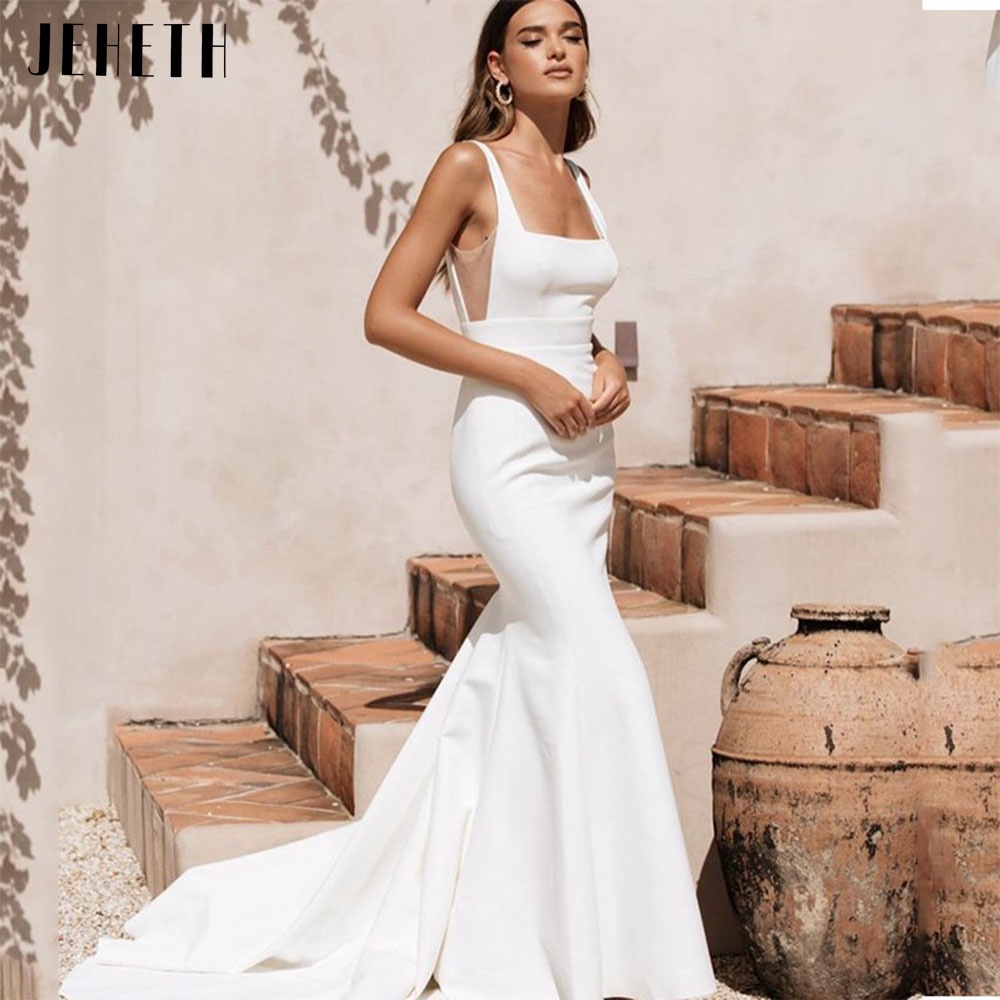YLFF-Brides Backless Square Collar Satin Mermaid Wedding Dress Sexy ...