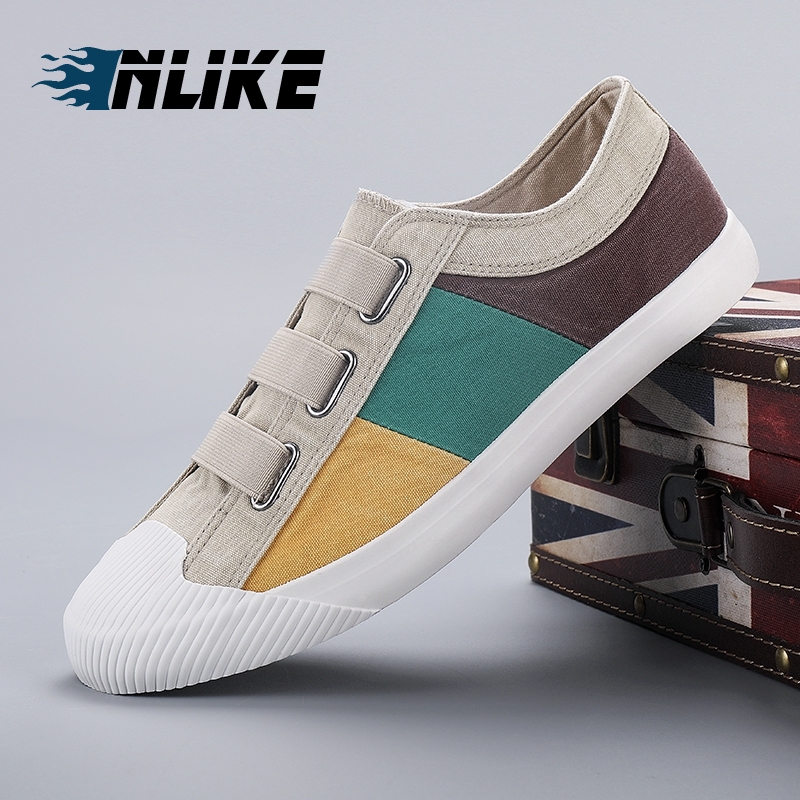 Men Hand Stitching Vintage 10 colors Canvas Men's casual shoes Elastic ...