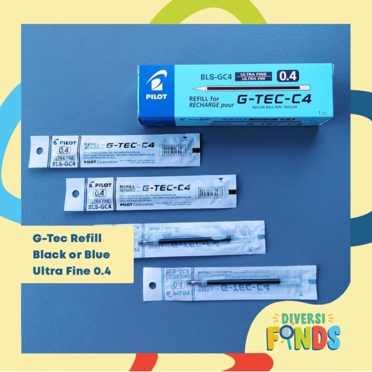 12pcs (1bx) Pilot G-tec Refill 0.4 and 0.3 Gtech Gtec Blue and Black ...