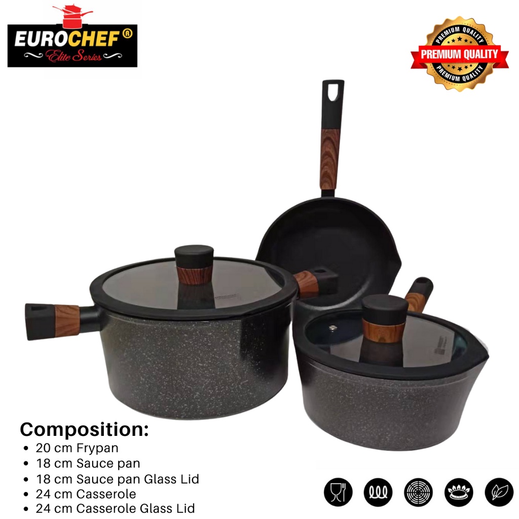 EUROCHEF 7 piece Marble Cookware Set (INDUCTION READY-SUITABLE FOR ALL ...