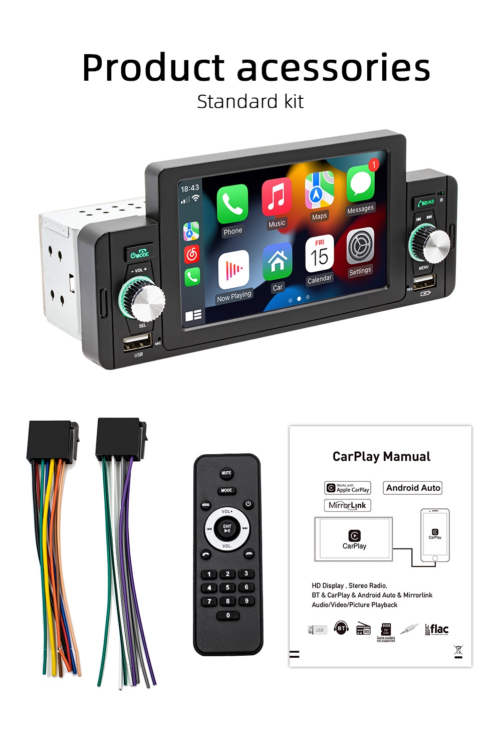 Local Delivery ESSGOO Single 1 Din 5" Car Player Bluetooth Multimedia MP5 Player With Carplay ...