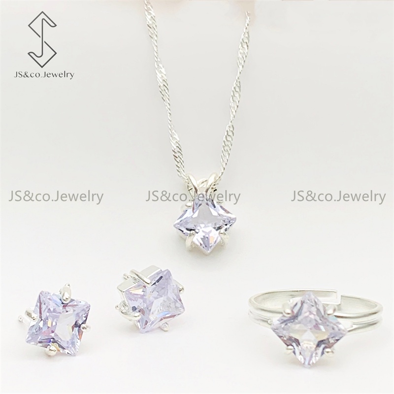 JS&CO jewelry 925 Silver 3in1 Pendant Necklace Stud Earrings Adjustable ...