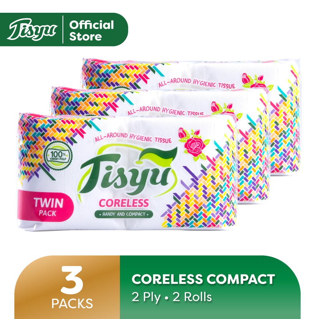 Tisyu Coreless Compact Bathroom Tissue - Twin Rolls (3 Packs) | Shopee ...