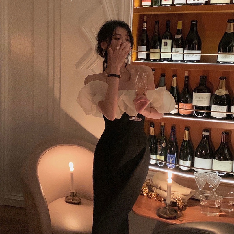 French Elegant off Shoulder Slim Fit Sheath Dress Seaside Vacation ...