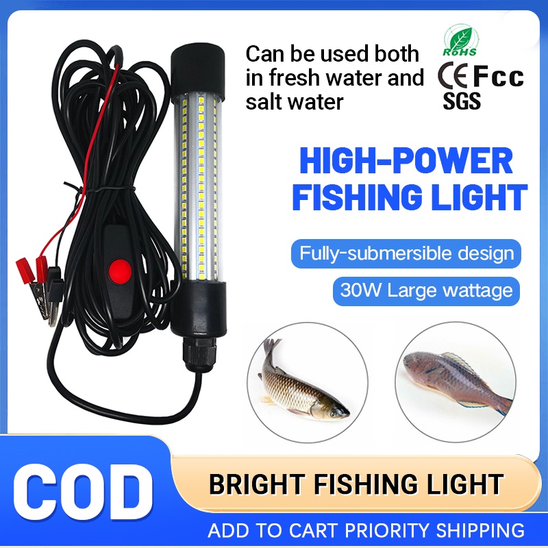30W 12V LED Fishing Light Underwater attract Shrimp Squid Krill Diving ...