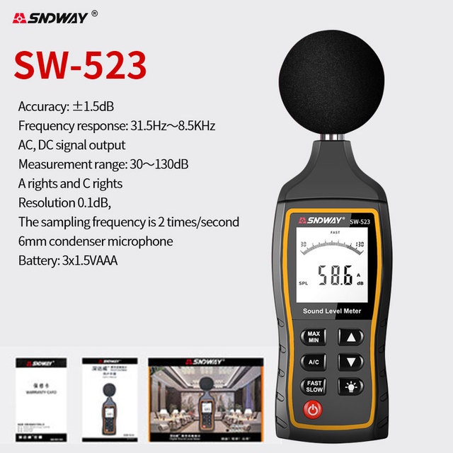 Sndway Noise Meter Digital Sound Level Meter Decibel Monitoring Test Sw 523 Sw 524 0 To 130 Db