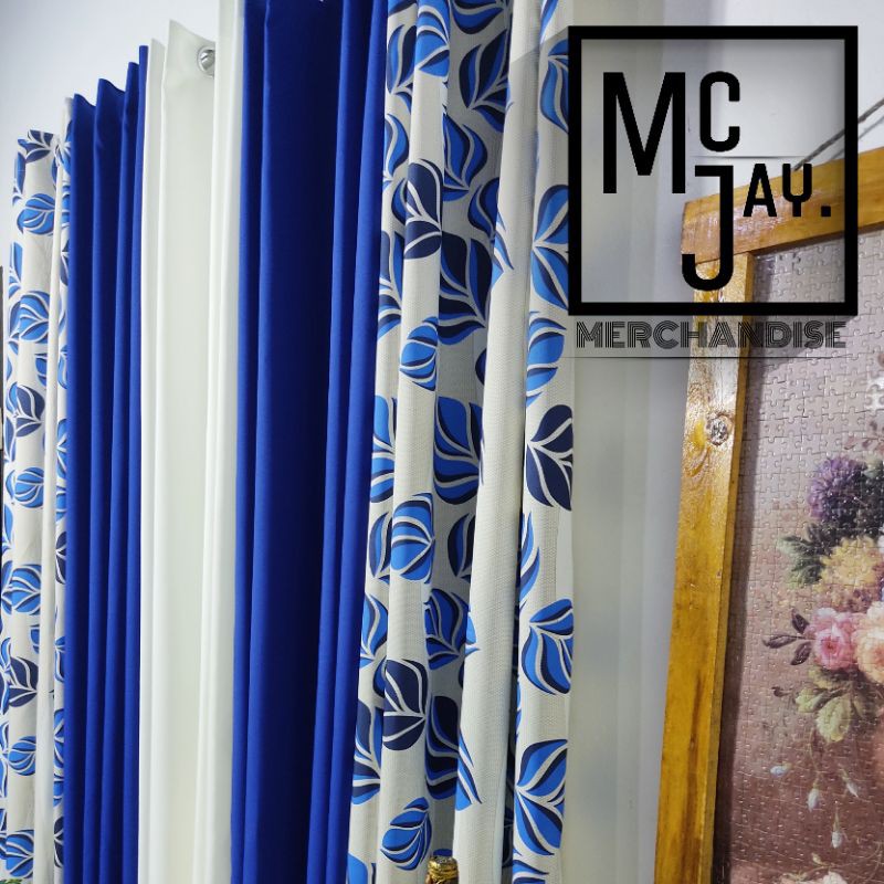 MCJAY - 5in1 Blue Monstera Leaves Ring Curtain Set (6ft/7ft) - Sold per ...