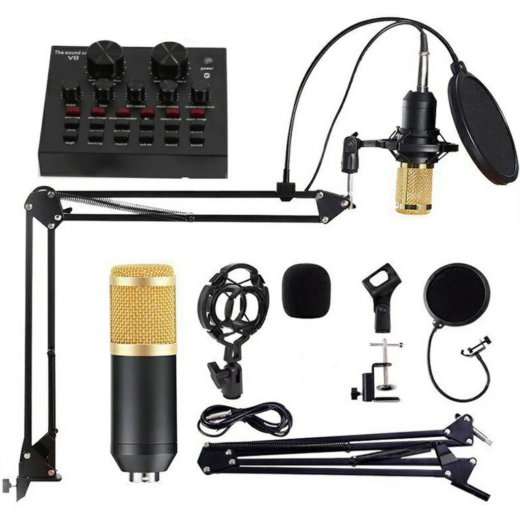 v8 sound card with microphone kits for recording live streaming ...