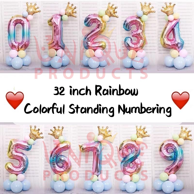 Ready Stock - 32 Inch Rainbow Colourful Standing Numbering Balloon ...