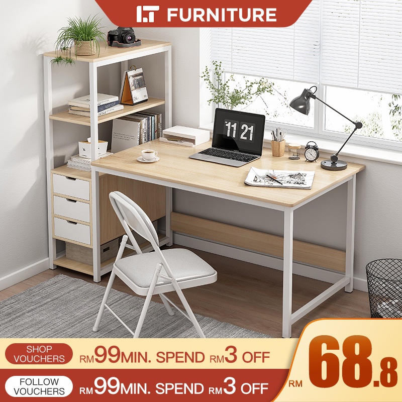Study Table Office Table With Book Shelf Computer Table With 3 Drawer ...