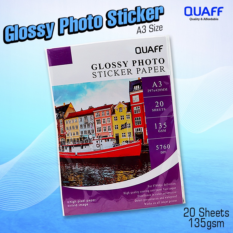 Quaff A3 Size 135gsm Photo Sticker Glossy Paper For Inkjet Printer 20 ...
