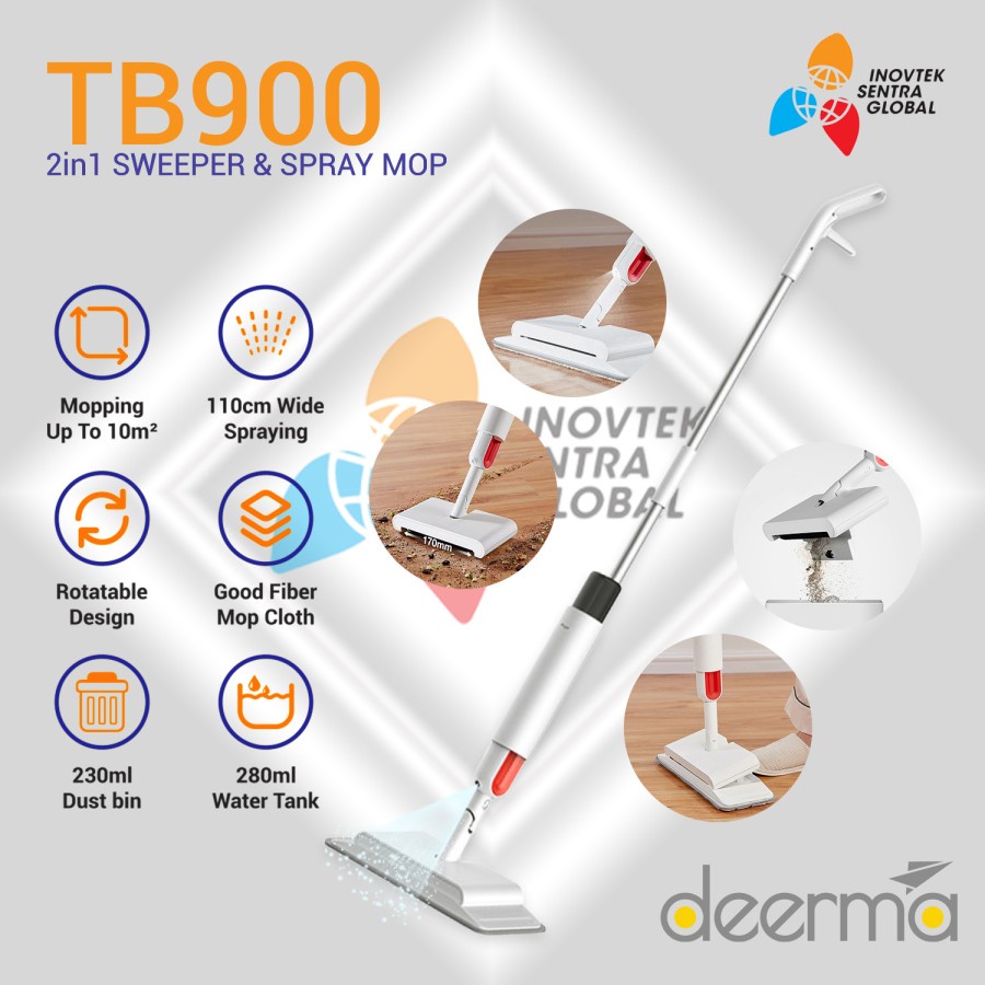 Deerma TB900 2 in 1 Sweeper and Spray Mop - Spray Floor Sweep and Mop ...