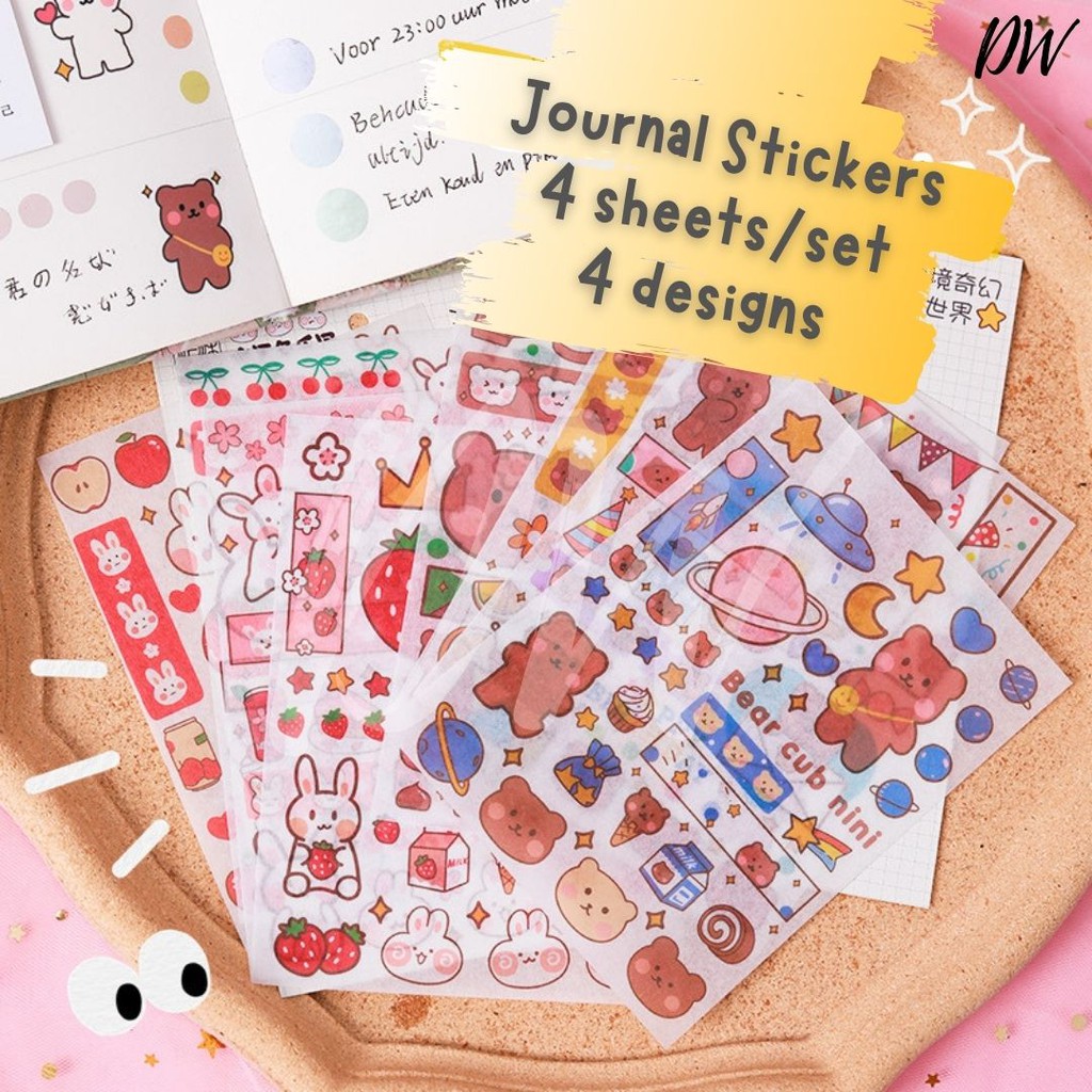 [DW] 4 SHEETS/SET Cute Stickers Kawaii DIY Journal Diary Label Stickers ...
