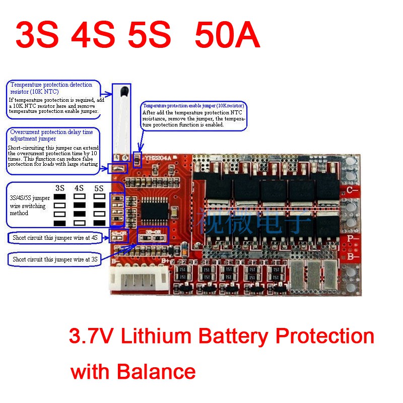 3S 4S 5S 50A BMS Board/ 55A 3.7V Lithium battery protection board/3.2V ...