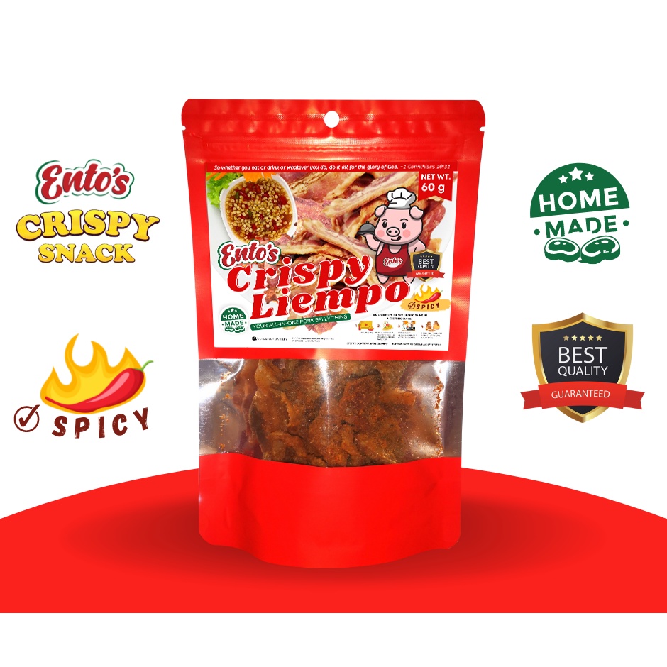 Ento’s Crispy Liempo Snacks - Spicy Flavor 60g | Crispy Pork Liempo ...