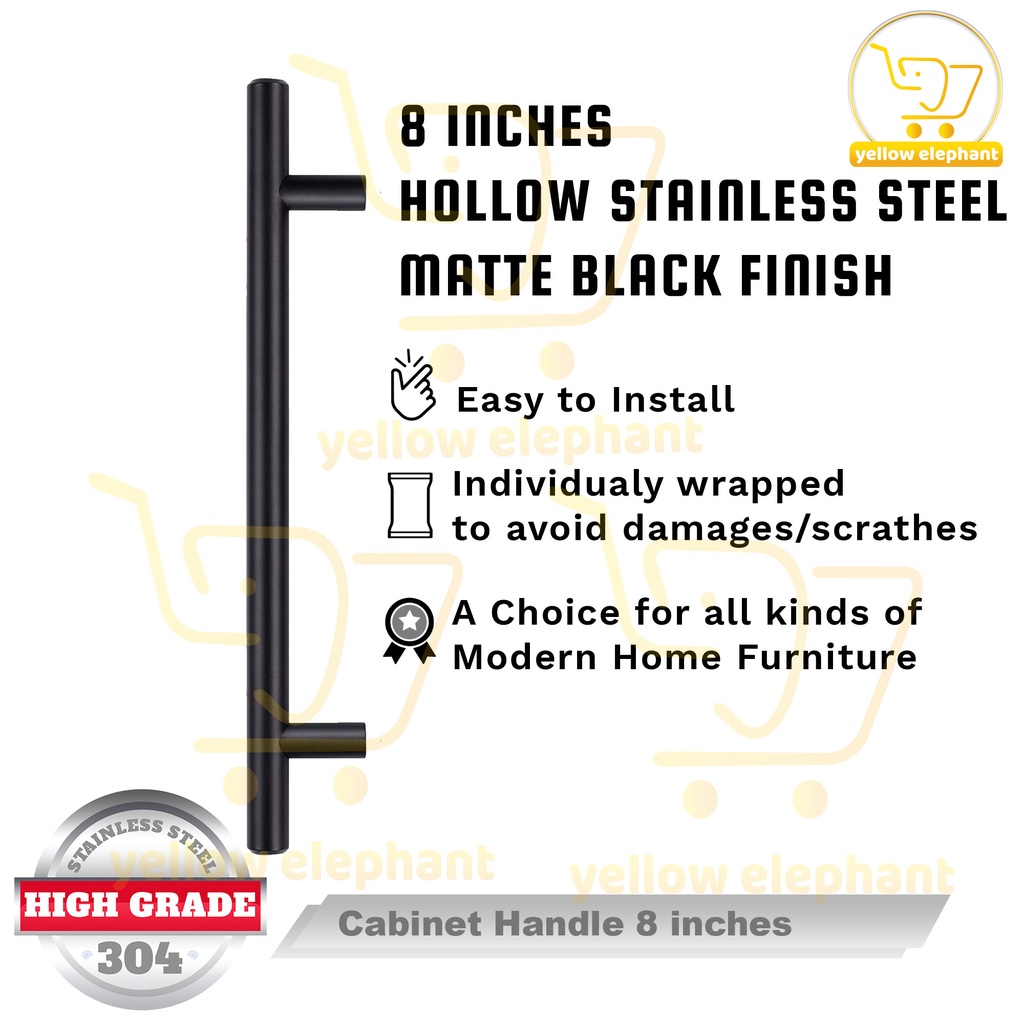 Cabinet Handle 8 Inch Drawer Black Stainless Steel 304 Hollow 1Pc ...