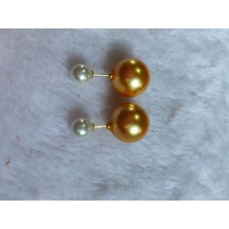 AAA 16mm 8mm round South Seag gold white shell Pearl earring 14k filled gold | Shopee Philippines