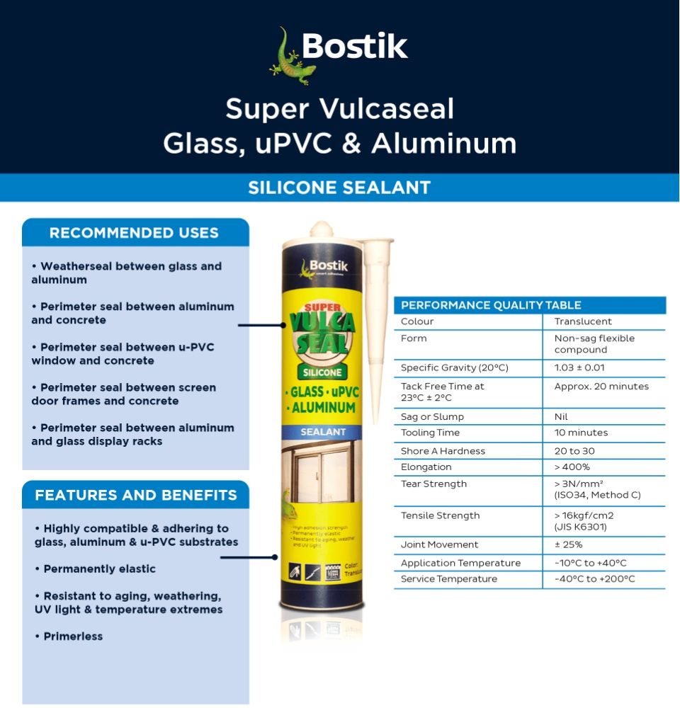 Bostik Super Vulcaseal Silicone Sealant for Glass, uPVC, and Aluminum ...