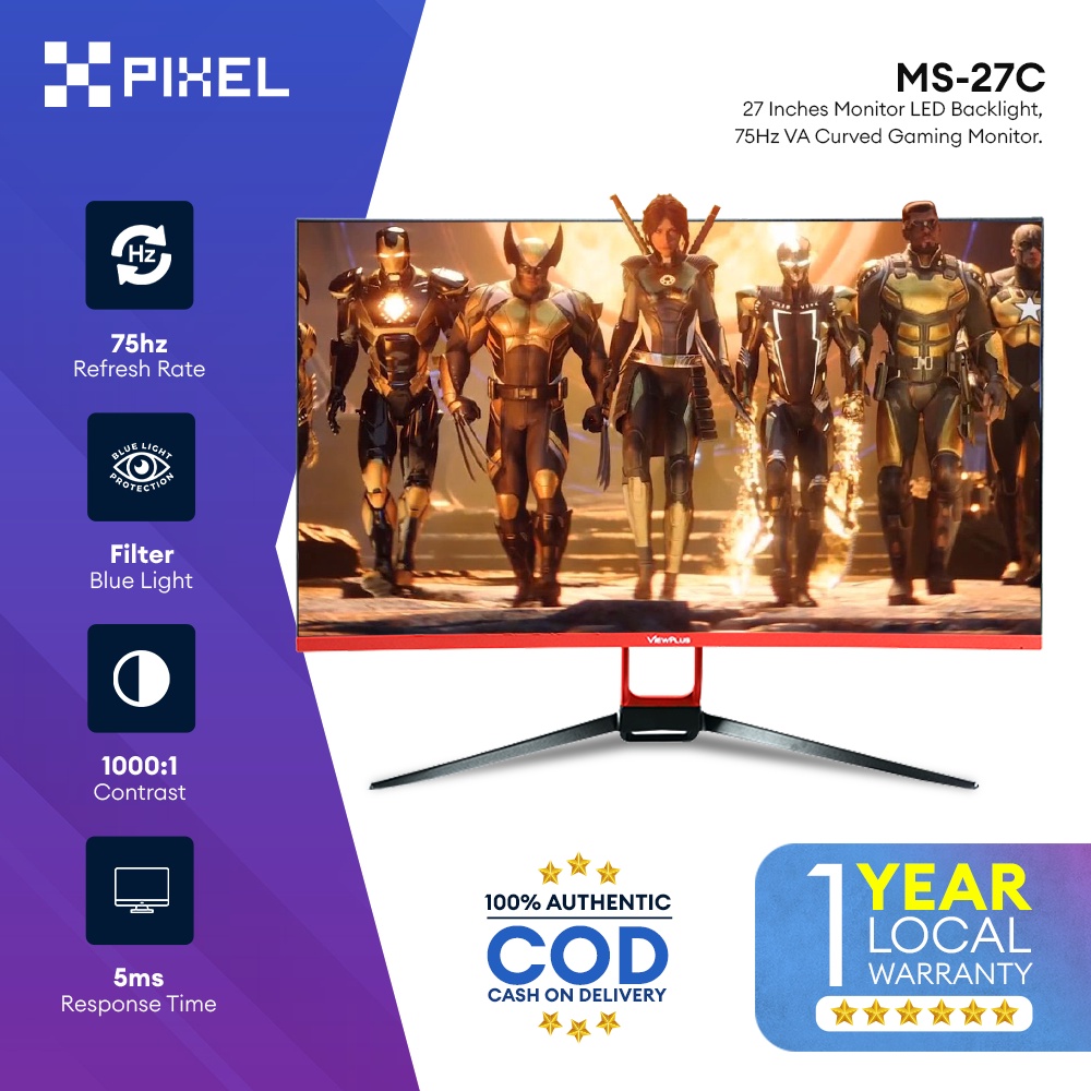 ViewPlus MS-27C 27 Inches Monitor LED Backlight, 27" Monitor, 75Hz VA ...