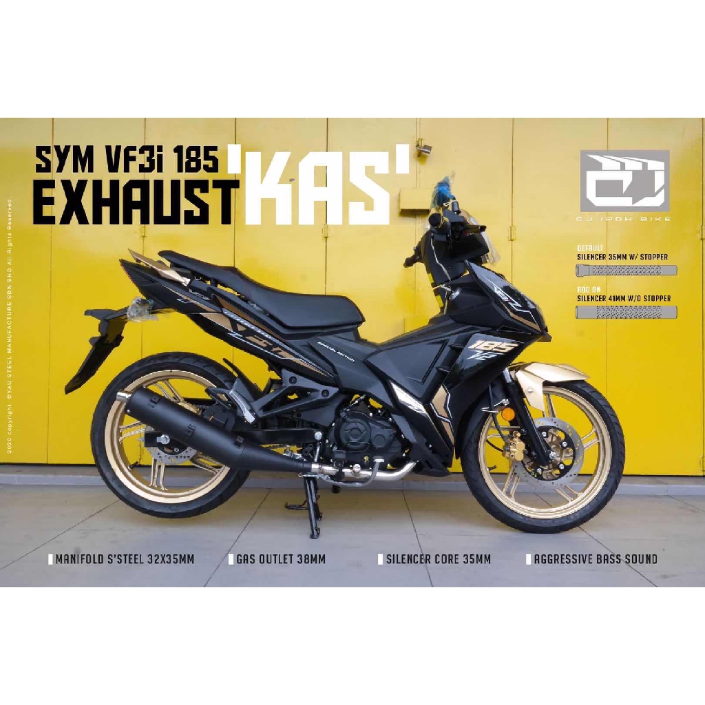 EXHAUST CJ IPOH BIKE SYM 185 VF3I / VF 3 I / VF3 1 KAS [ FULL SYSTEM - KAS ] 32MM X 35MM X 38MM ...