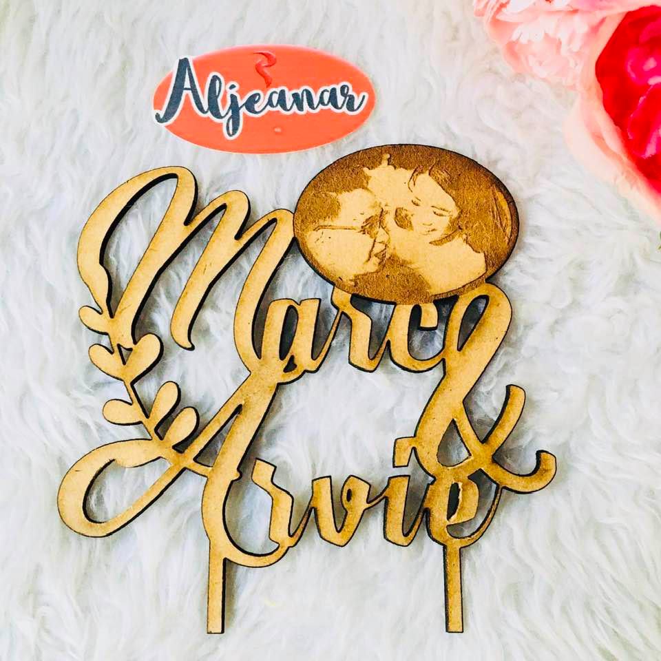 Wedding Cake Topper Personalized with Engraved Picture- Elegant Wood ...