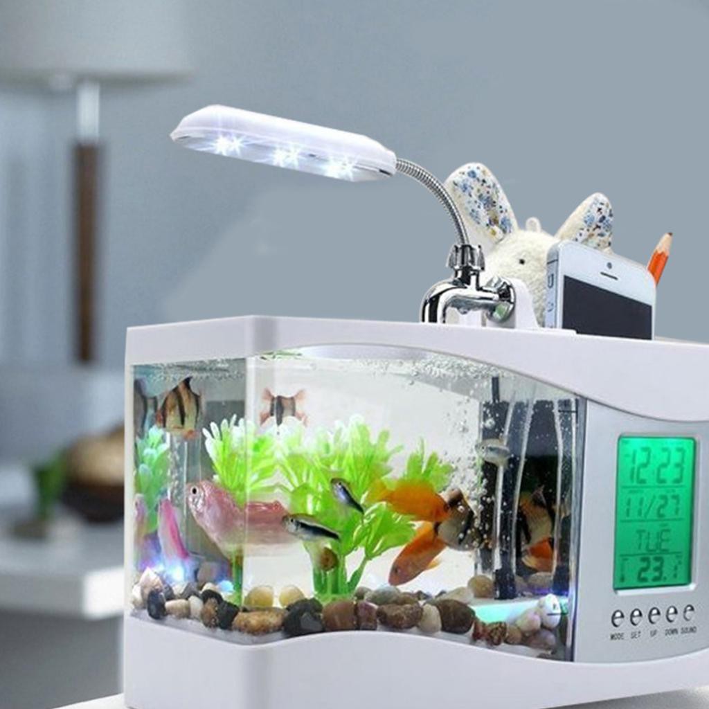 USB Mini Aquarium Fish Tank With LED Light LCD Display Screen And Clock ...
