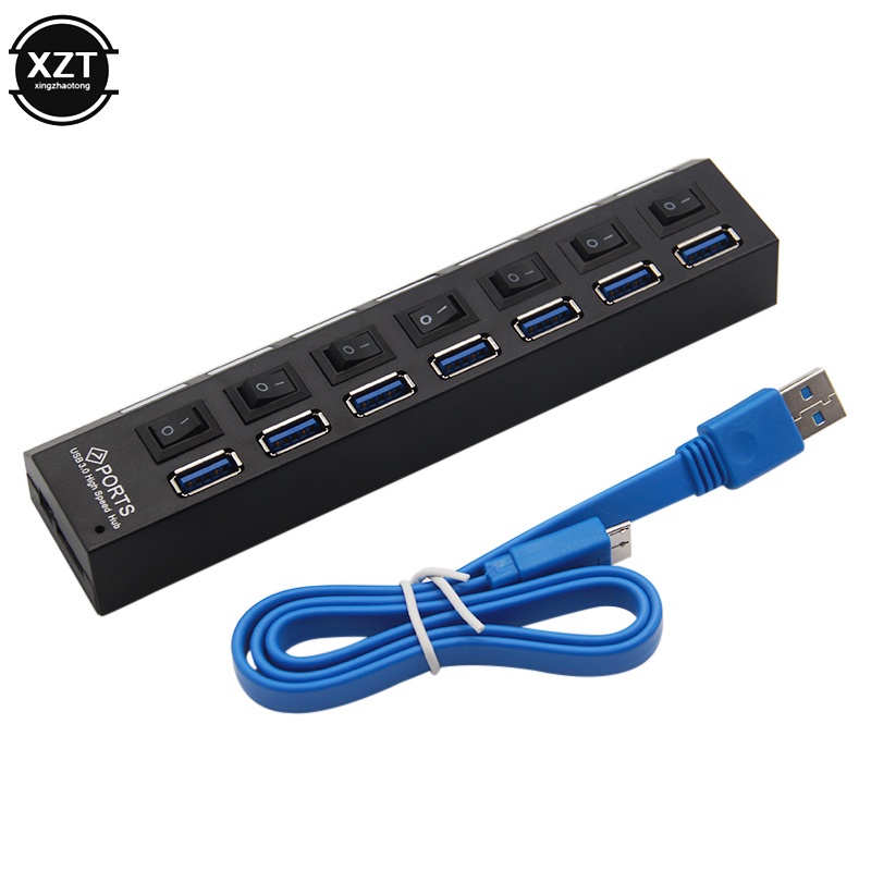 USB 3.0 Hub Super Speed 5Gbps 7 Ports with LED Splitter Power Adapter ...