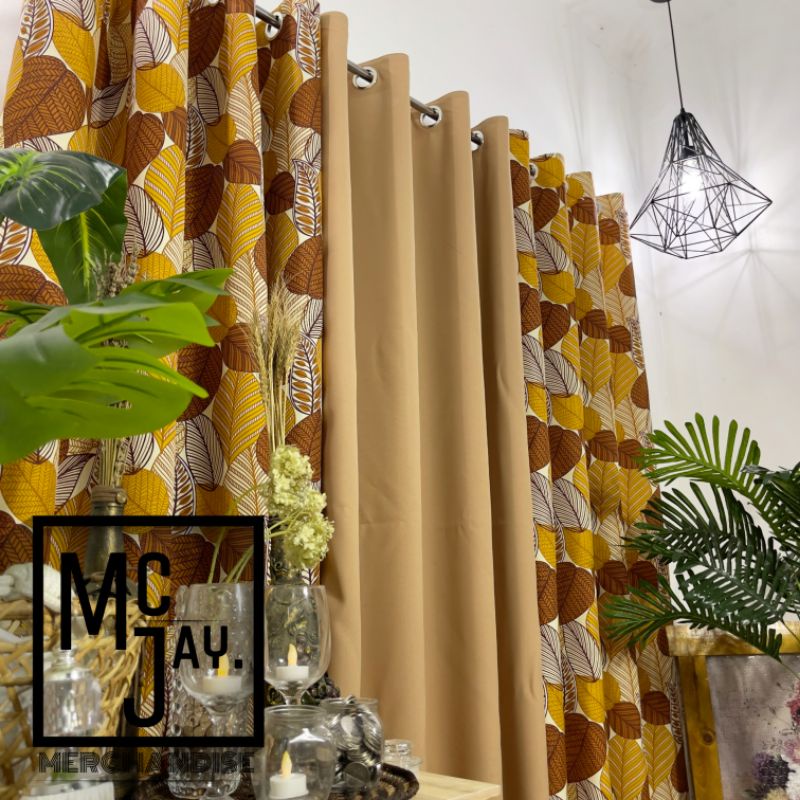 MCJAY - 3in1 Brown Leaves Ring Curtain Set (6ft/7ft) - Sold per PIECE ...