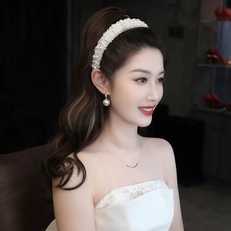 Luxury Headbands Women Shiny Full White Pearl Hairband Crystal Beaded ...