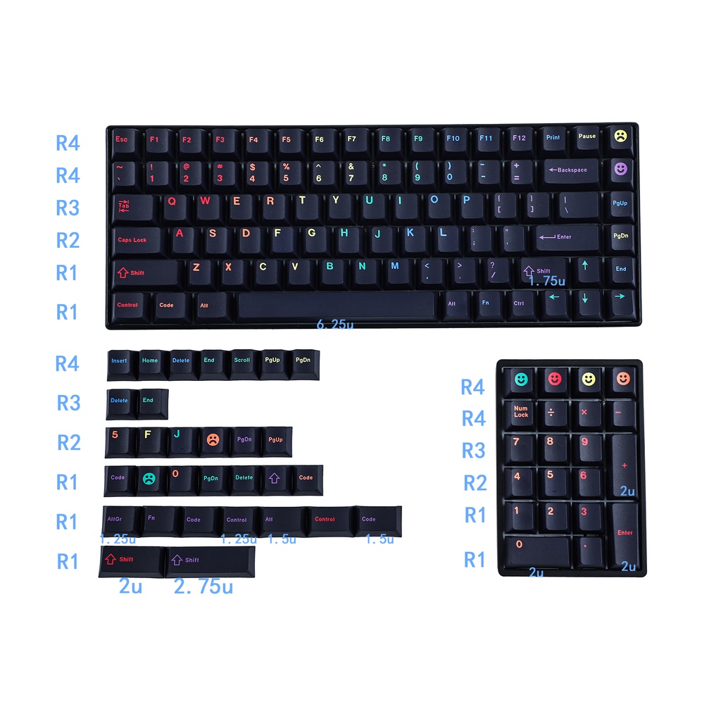 YMDK Cherry Profile Midnight Rainbow 136 Dye Sub Keycaps PBT Key Caps For TKL 61 64 68 75 87 96 ...