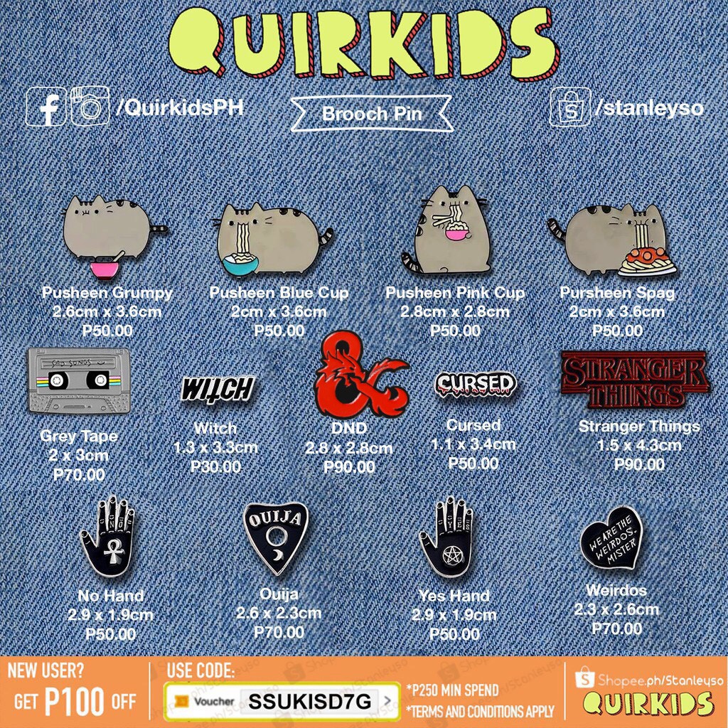 Brooch Metal Pins Ouija Weirdos Pusheen Cat Witch Stranger Things ...