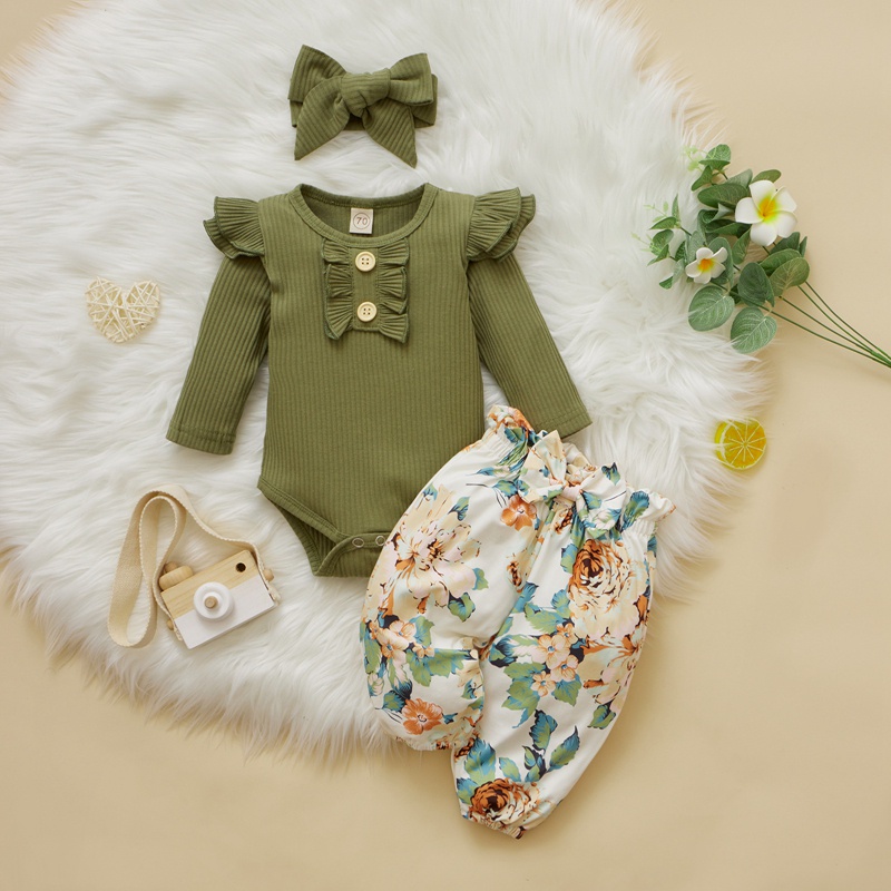 terno for baby girl 0 12 months 3Pcs Toddler Outfit Solid Color Ruffled ...