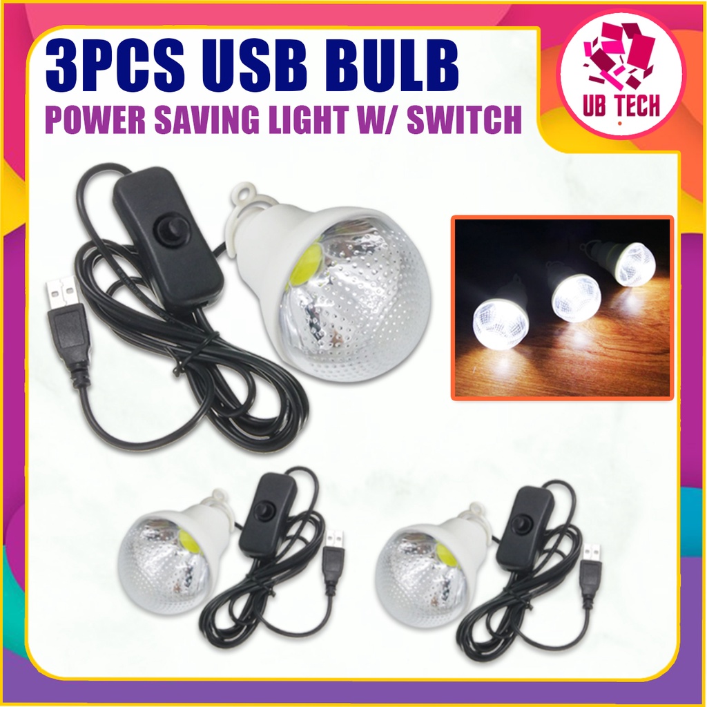 3PCS DC 5V USB LED Light Bulb with Switch Portable Energy Saving ...