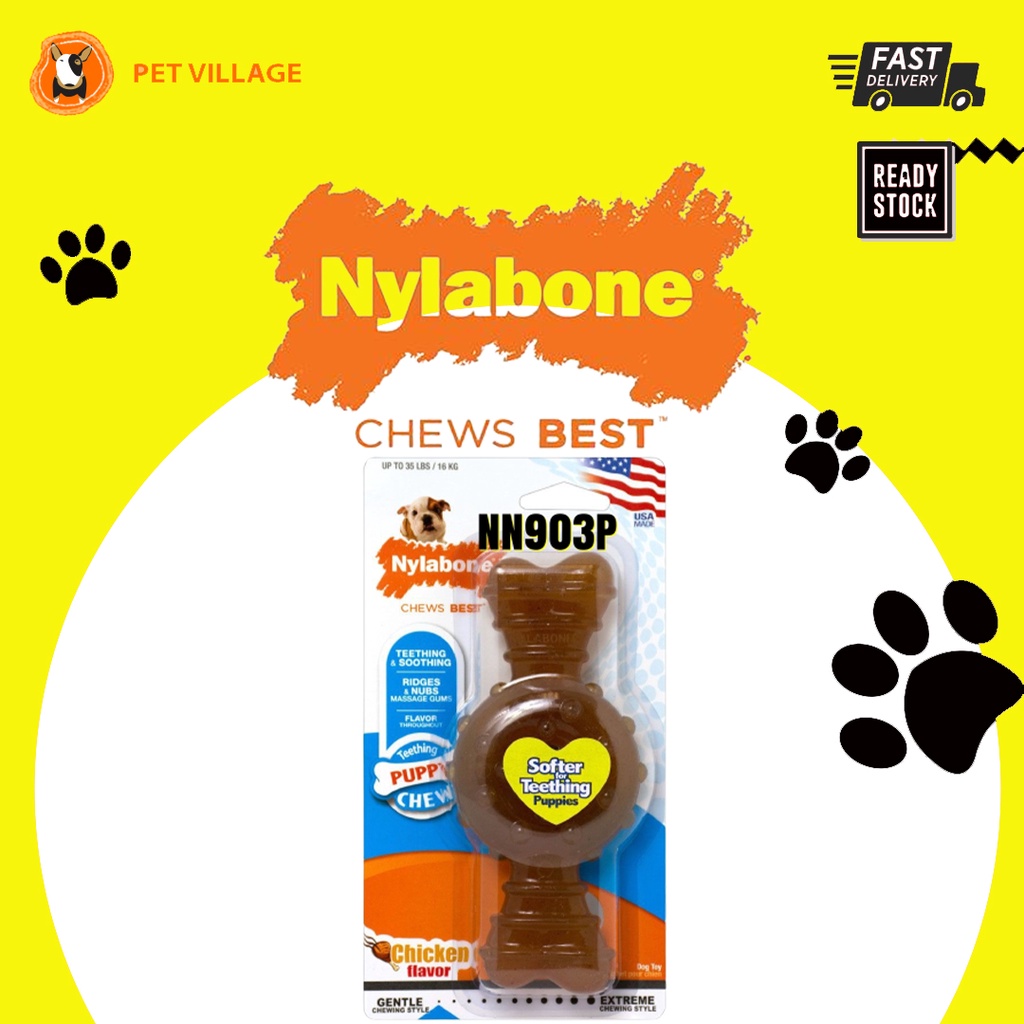 NYLABONE Teething Puppy Chew Ring Bone Wolf Chicken Flavour up to 16kg ...