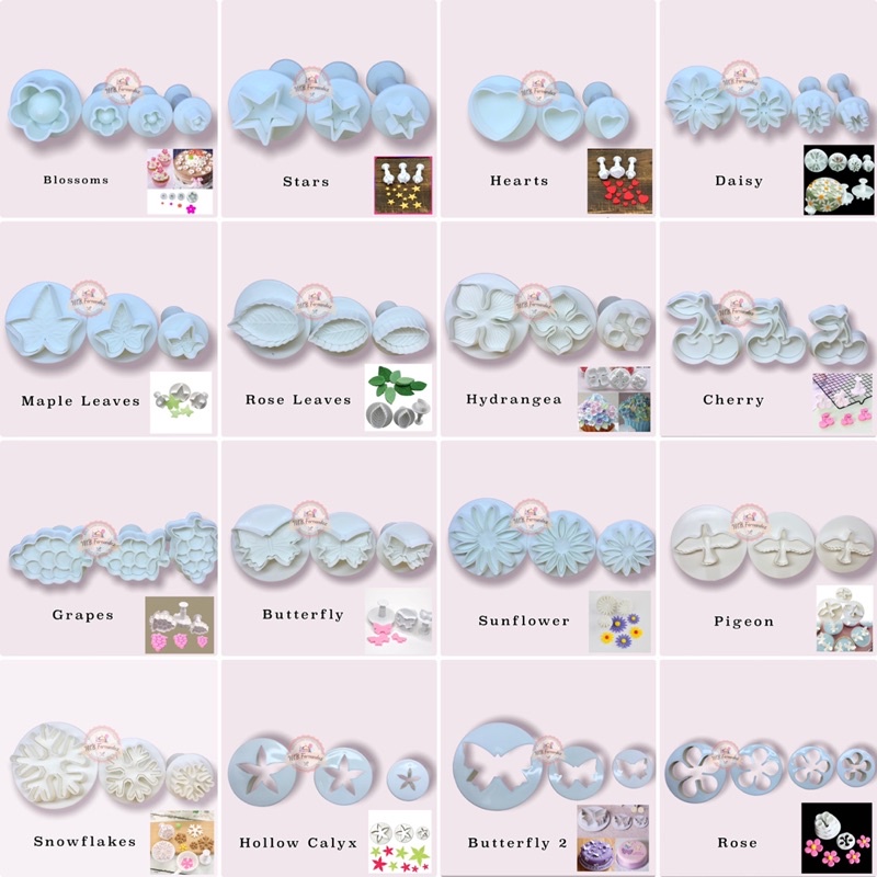 Fondant Plungers and Cutters (Hearts, stars, Flowers, Leaves ...