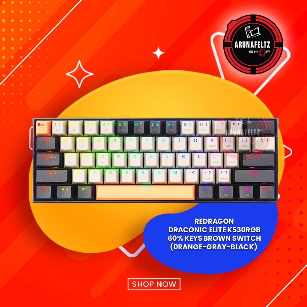 REDRAGON DRACONIC ELITE MECHANICAL KEYBOARD K530RGB-PRO 60% KEYS BROWN ...